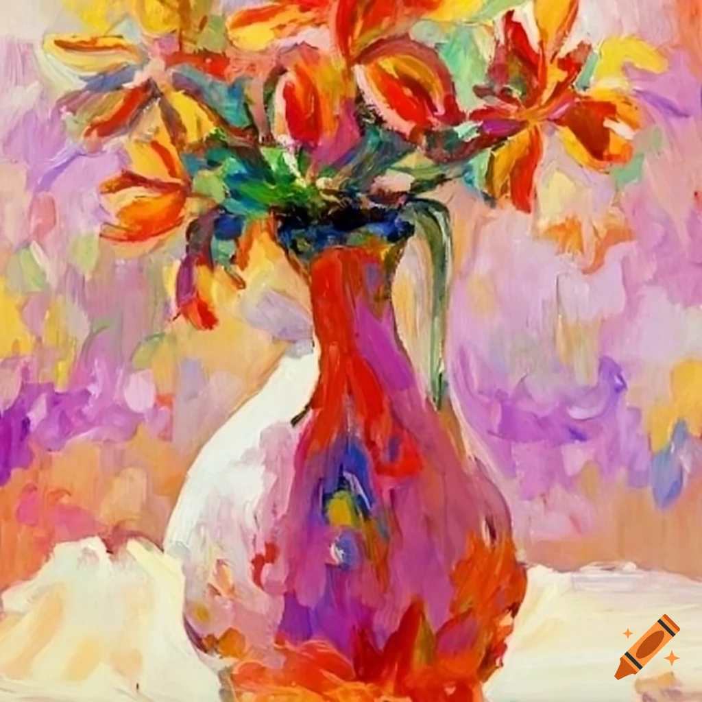 Impressionism style vase with flowers