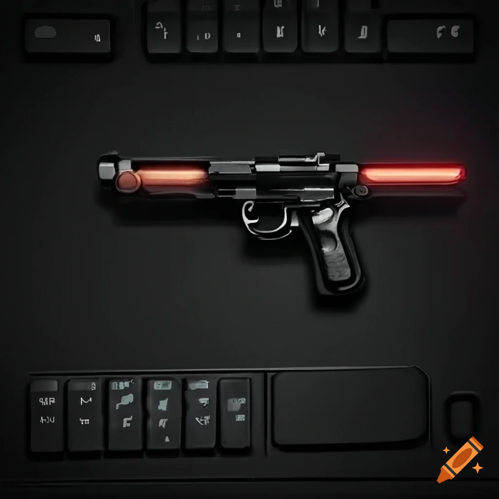 Keyboard with a gun on it