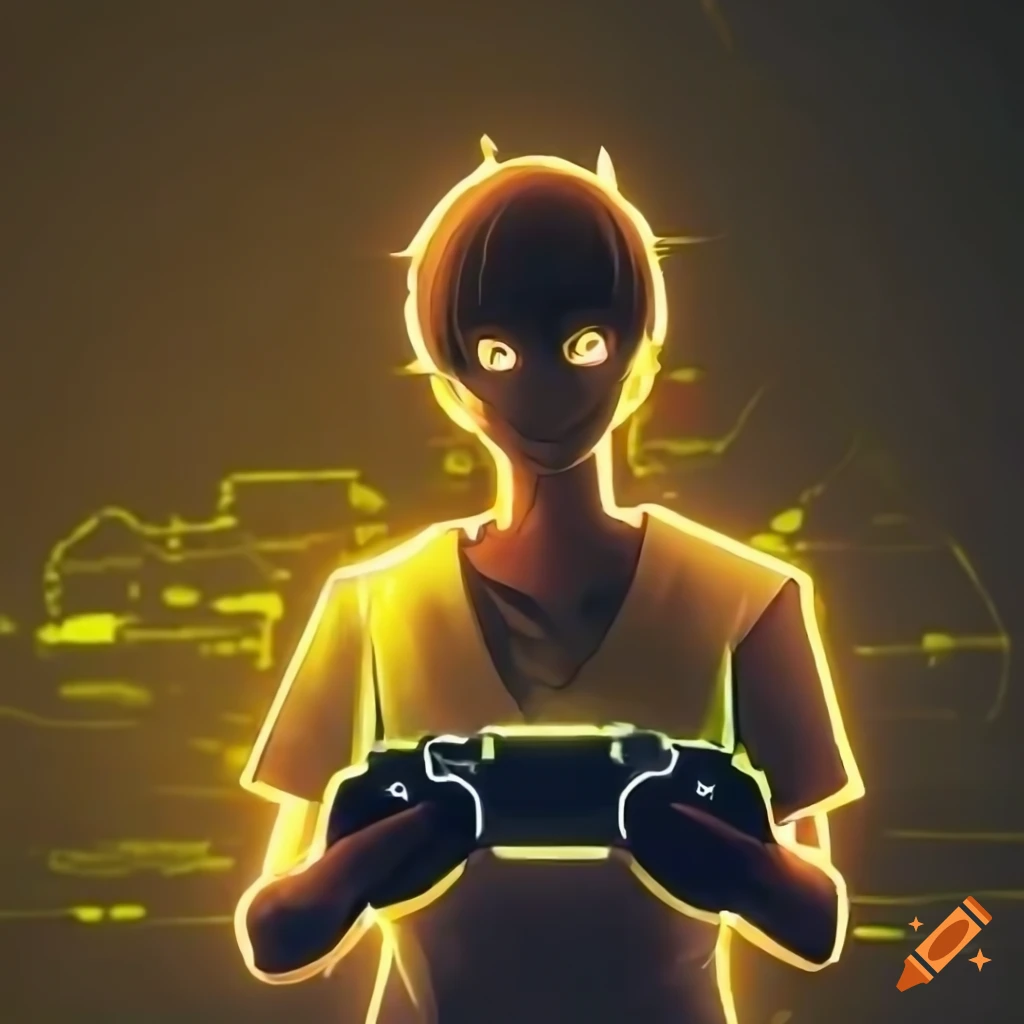 Anime guy playing games on a mobile phone on Craiyon