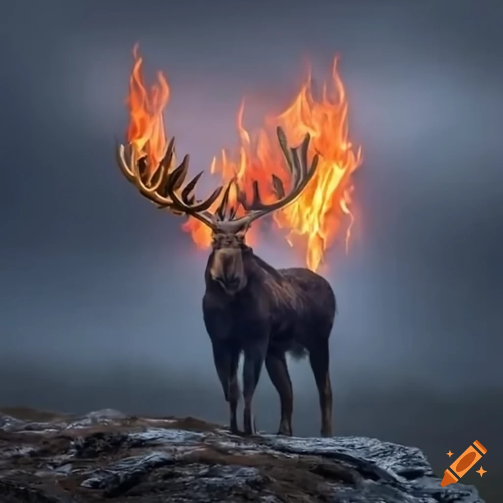 Image of a burning car with a moose in a storm on Craiyon