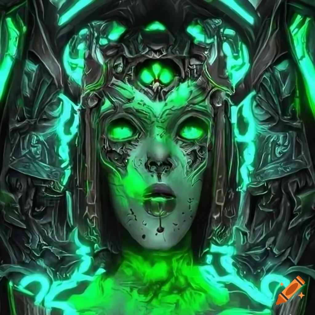Artwork of a powerful female mechanical undead warlock
