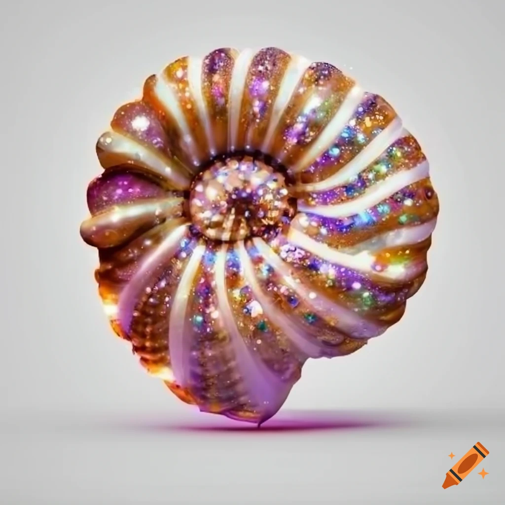 Cartoon seashell with glitter on white background