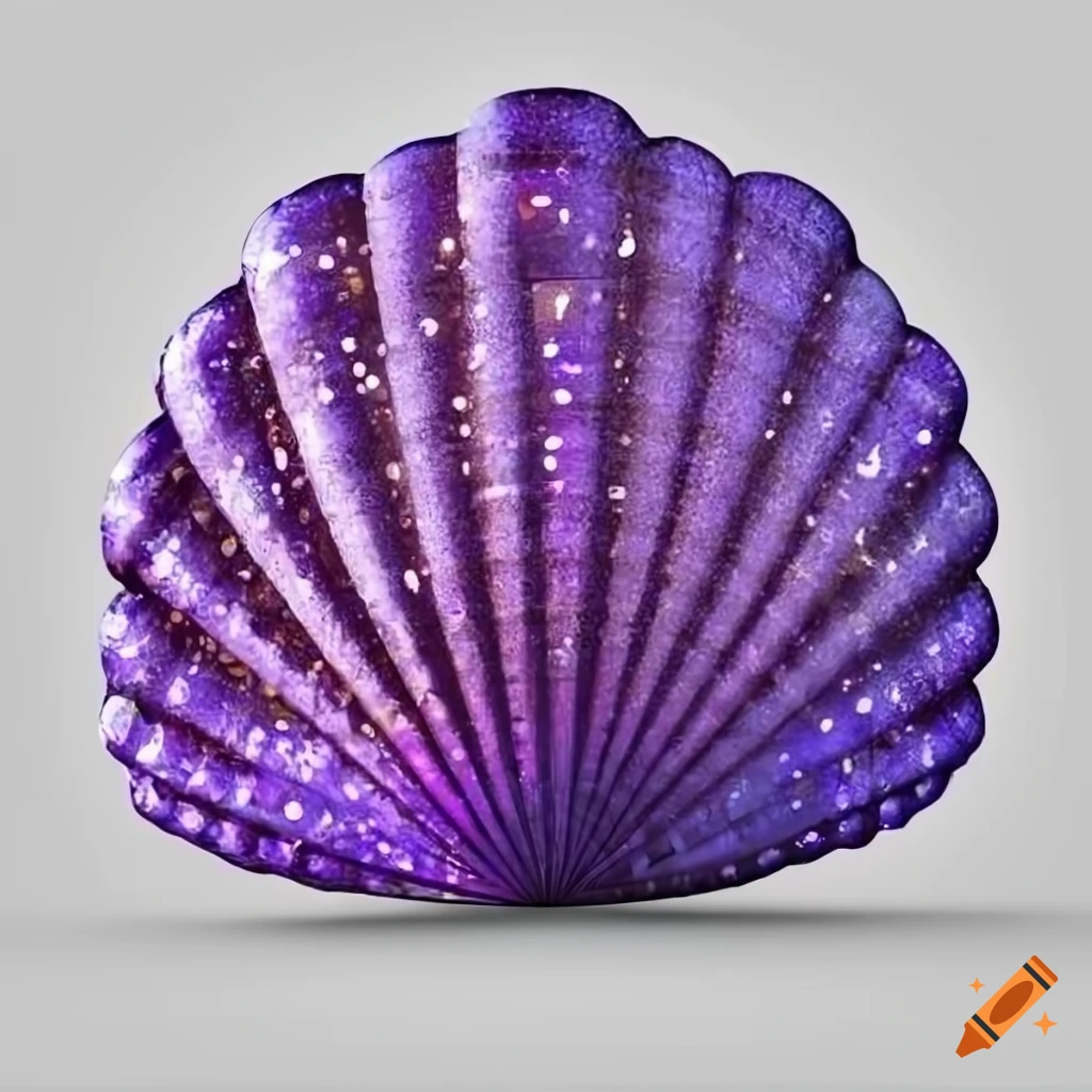 Cartoon rendering of a purple glittering seashell