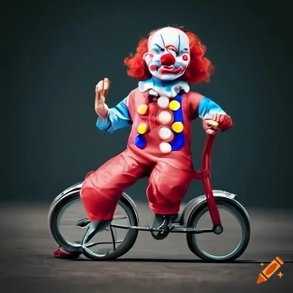 Clown riding a small bicycle