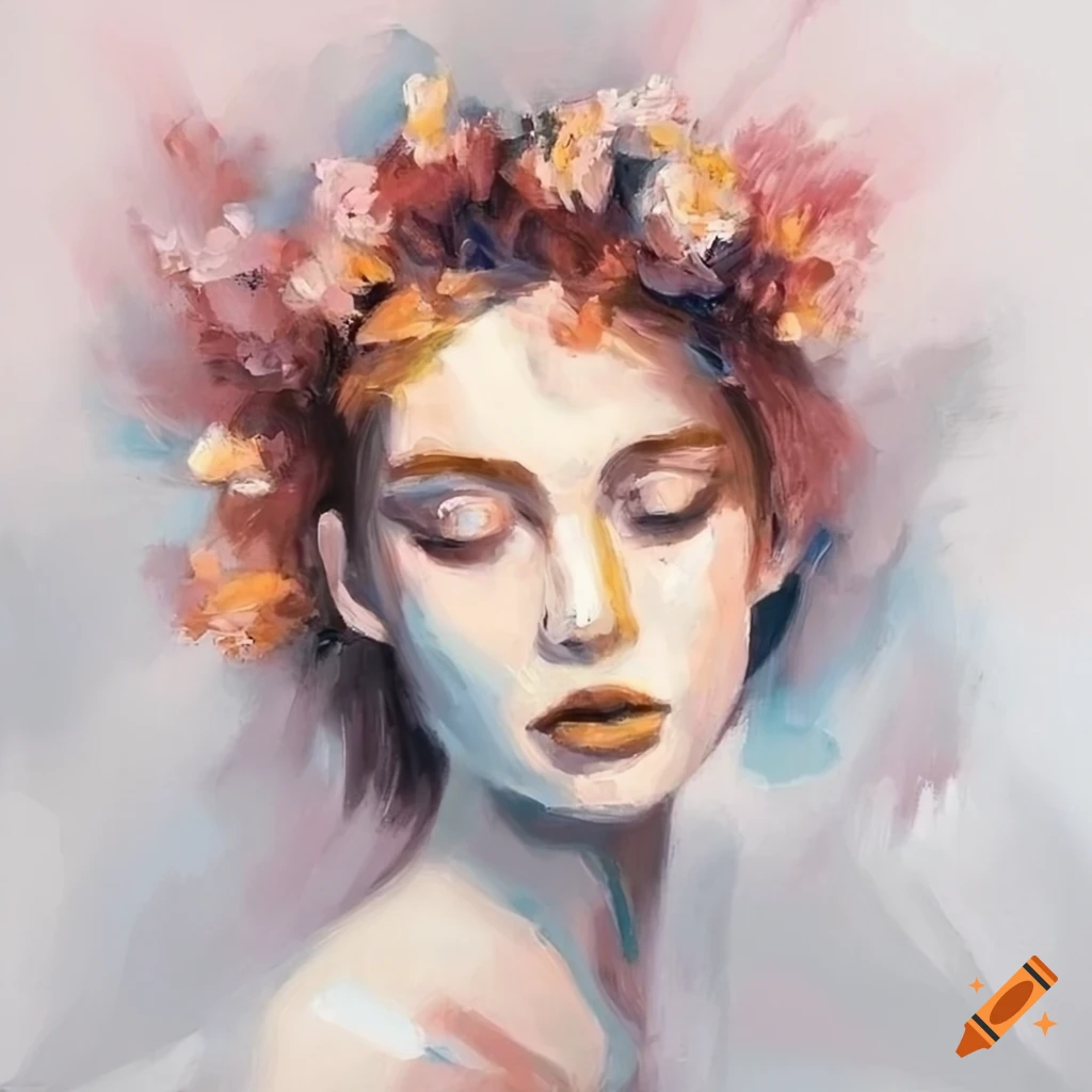 Minimalistic oil painting of a calming flower woman on Craiyon