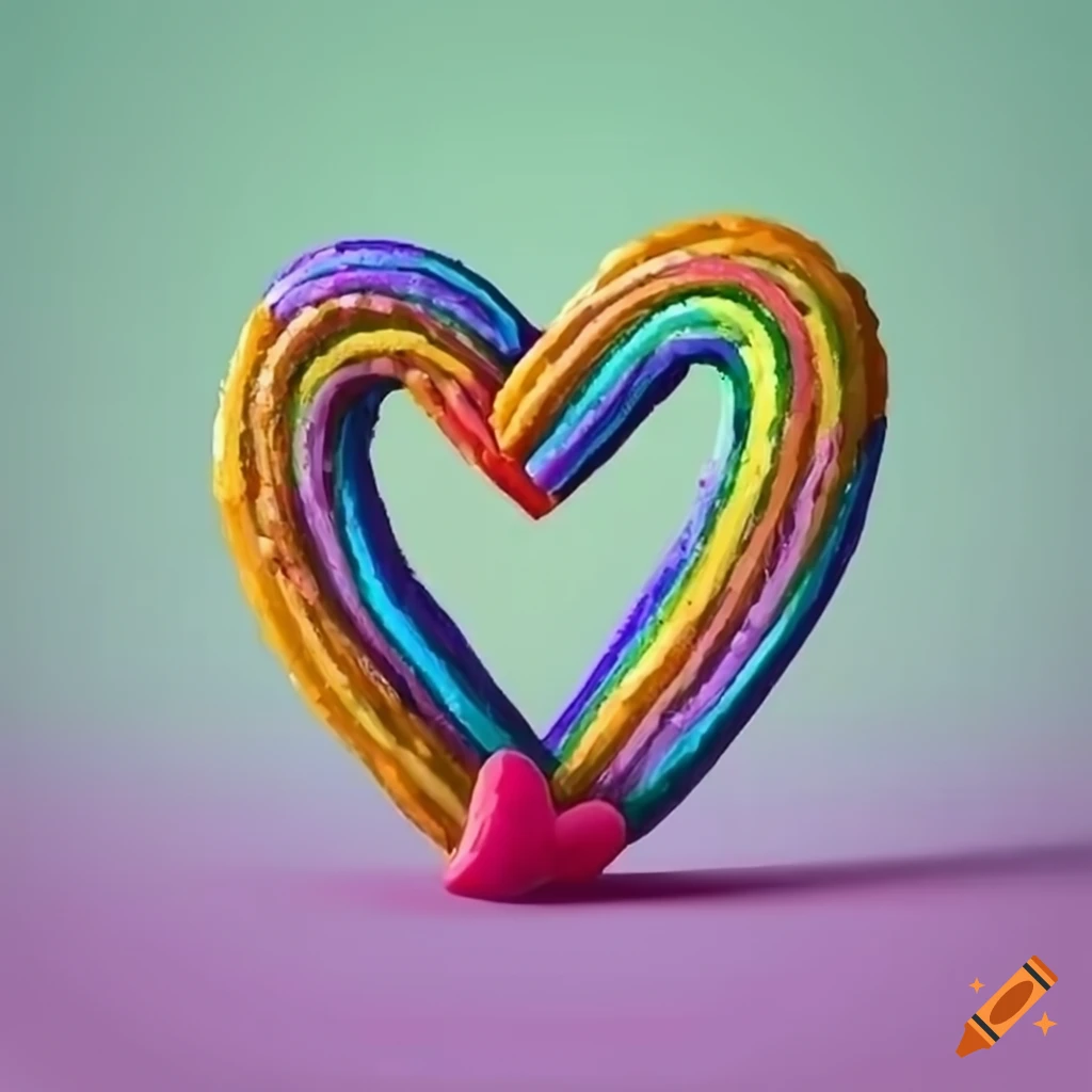 Cartoon illustration of a heart-shaped rainbow churro