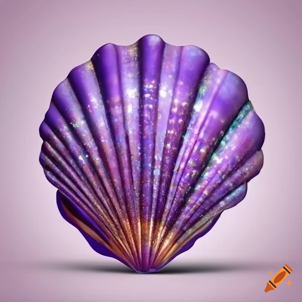 Cartoon of a shiny purple seashell on white background