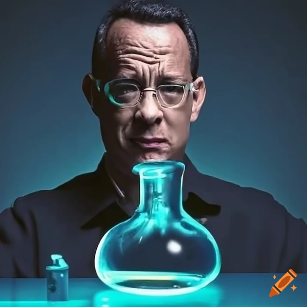 Tom hanks as a scientist in a lab with glowing flask on Craiyon