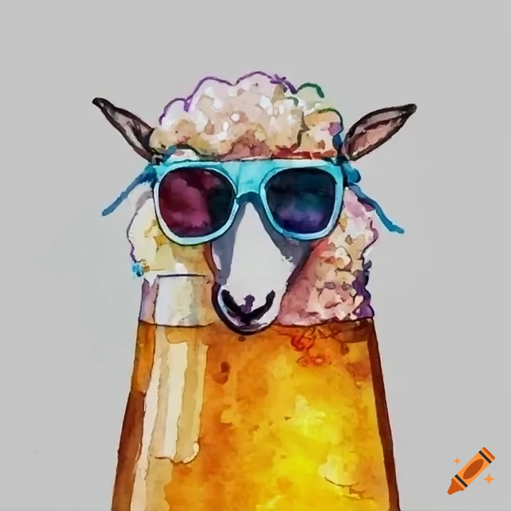 Funny image of a sheep wearing sunglasses and drinking beer on Craiyon