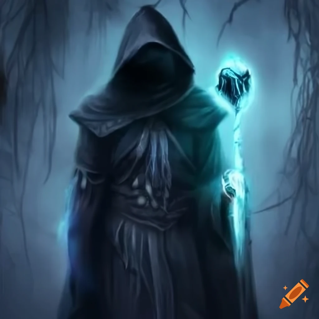 Image of a frosty mage with a dark hood on Craiyon