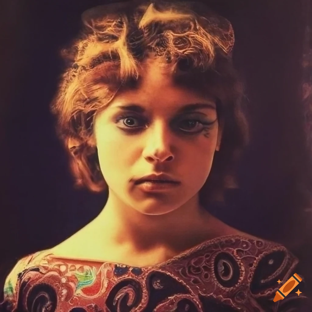 Close-up polaroid portrait of a 70's art student on Craiyon