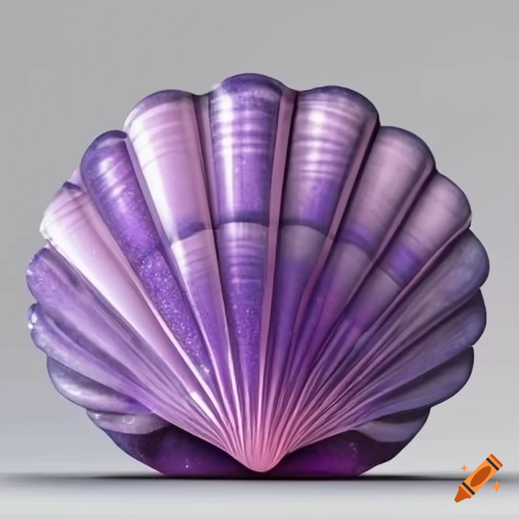 Purple glittery seashell on white background