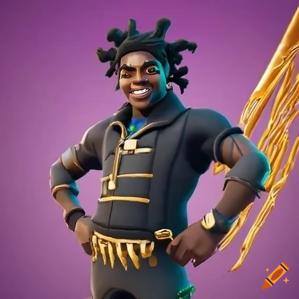 Kodak black with gold grills and dreads in fortnite style on Craiyon