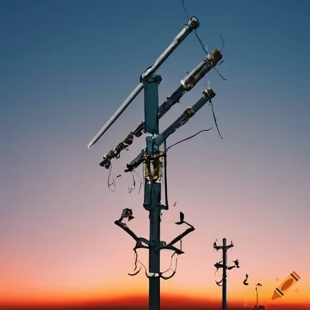 Linemen working on erection of distribution poles