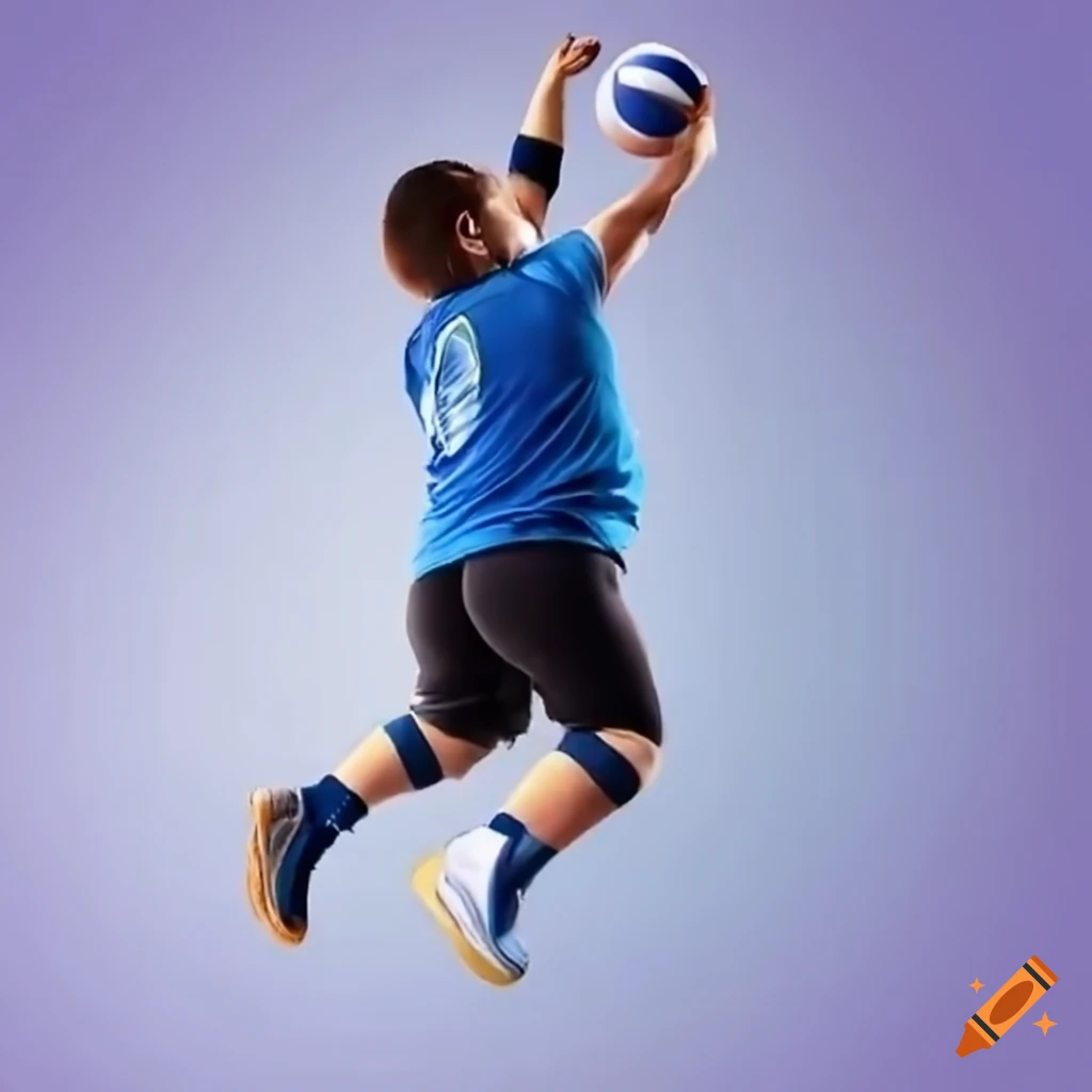 Overweight boy jumping to play volleyball