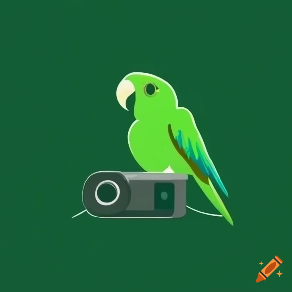 Simple line green parrot camera logo
