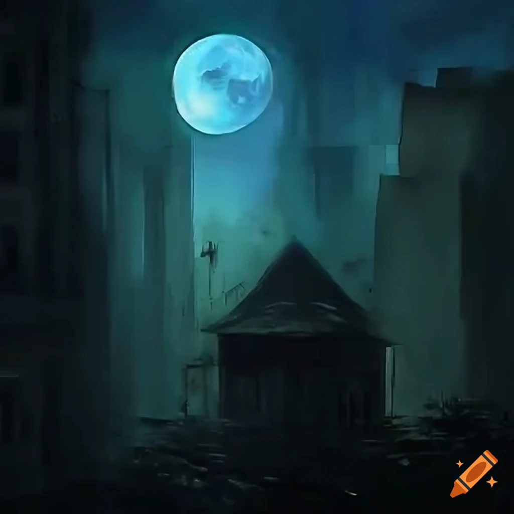 Eerie rooftop with a fighting ring under the moonlight on Craiyon