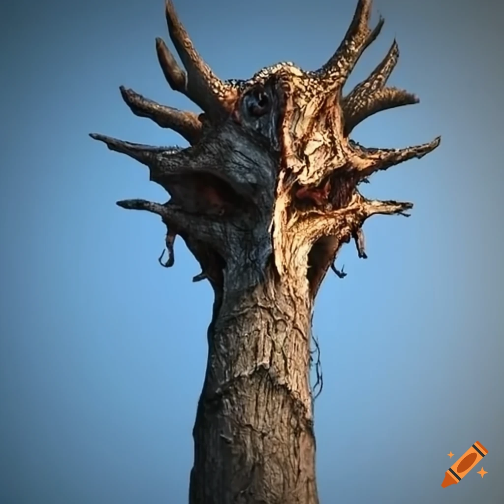 Dead dragon head on a tree on Craiyon