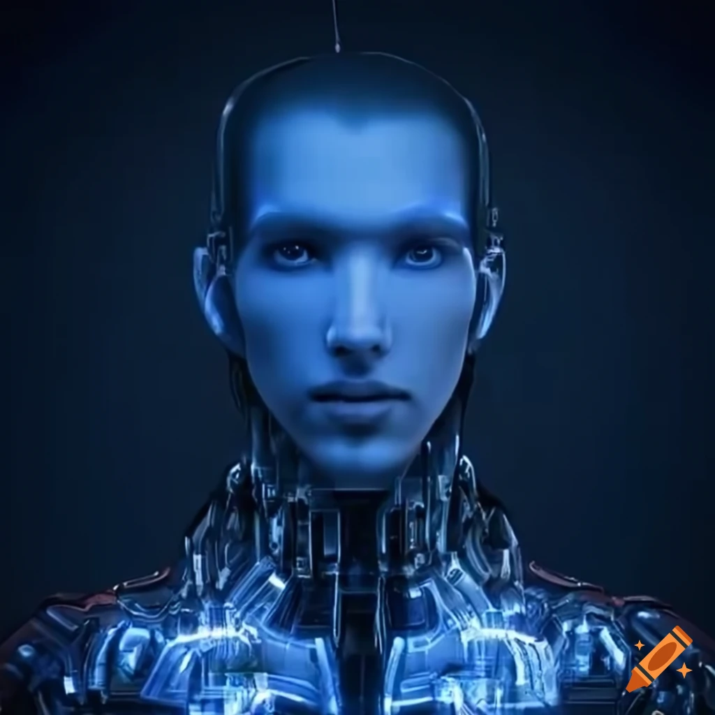 Highly detailed image of a male cyborg with led lights