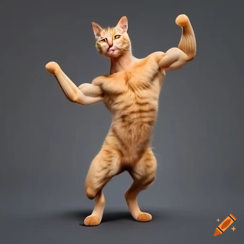 Muscular orange cat striking a pose on Craiyon