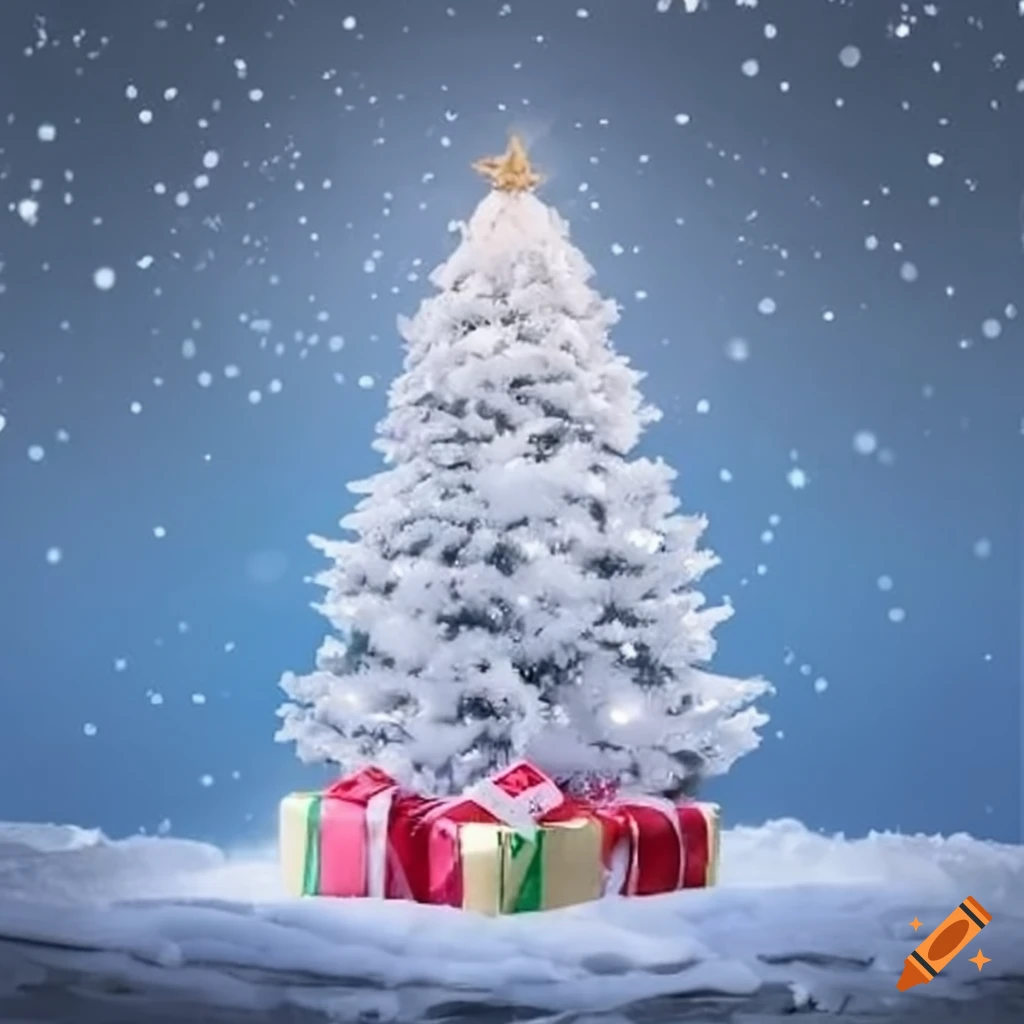 Christmas tree with presents and snow