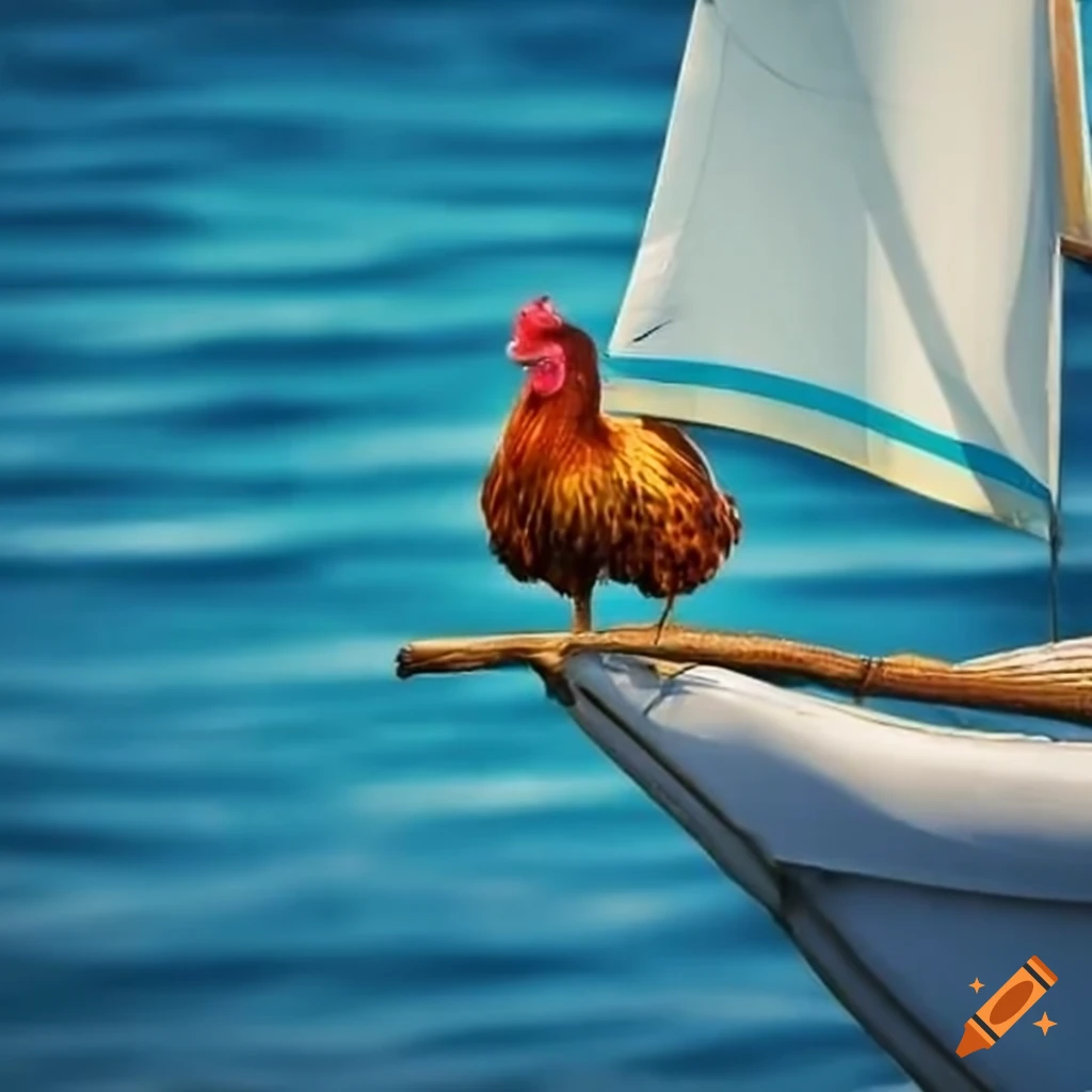 Sailboat with a chicken sailing on the ocean on Craiyon