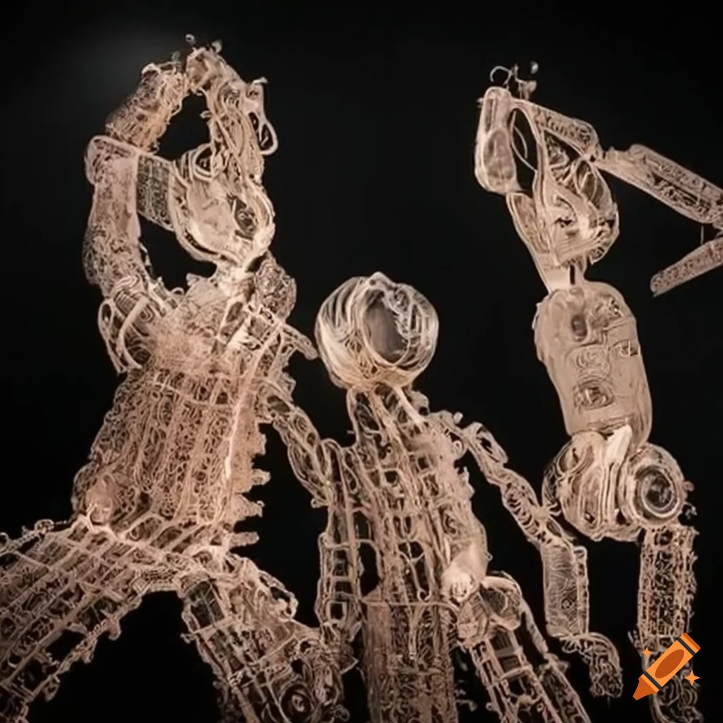 Artwork depicting a machine made of happy people