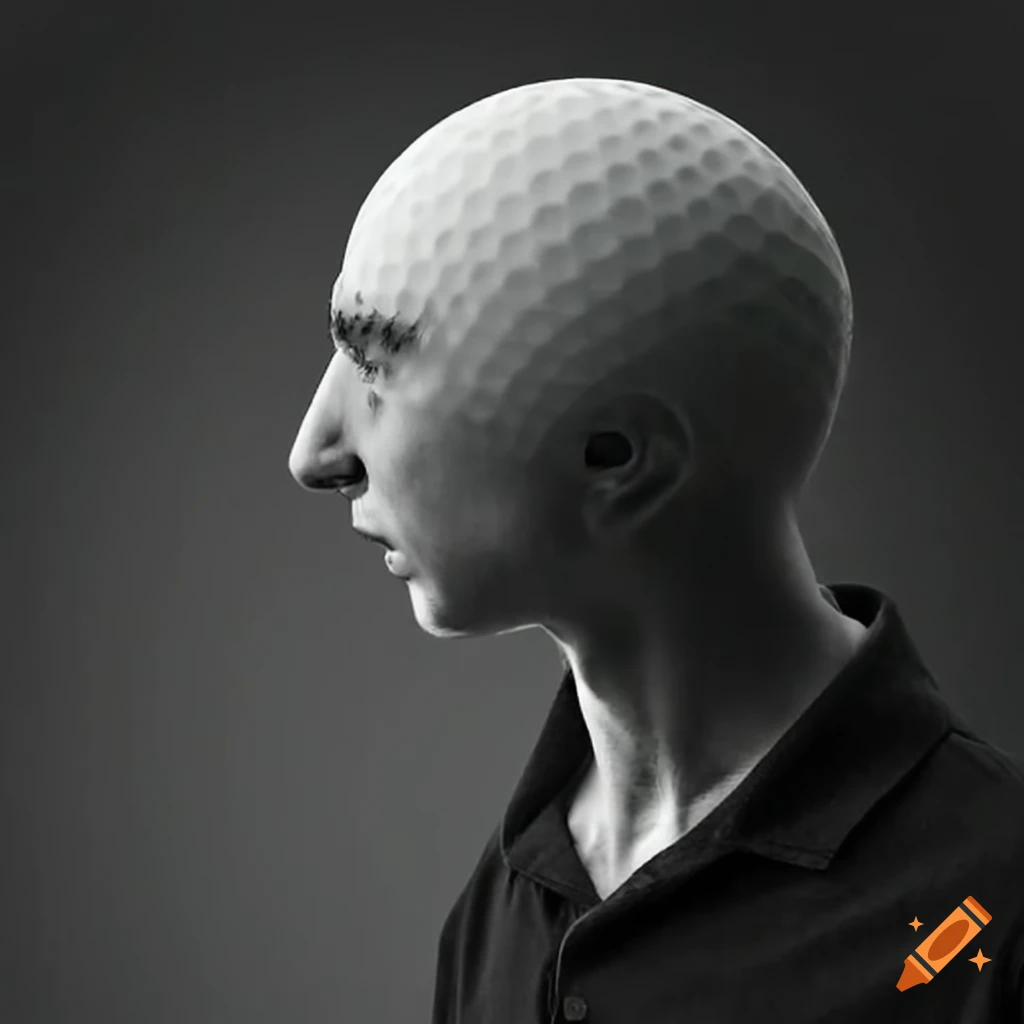Creative artwork of a man with a golf ball head