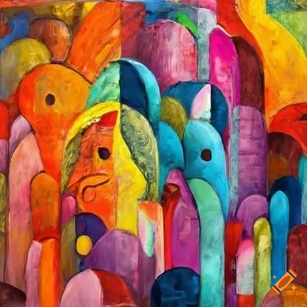 Colorful and crowded cubist painting