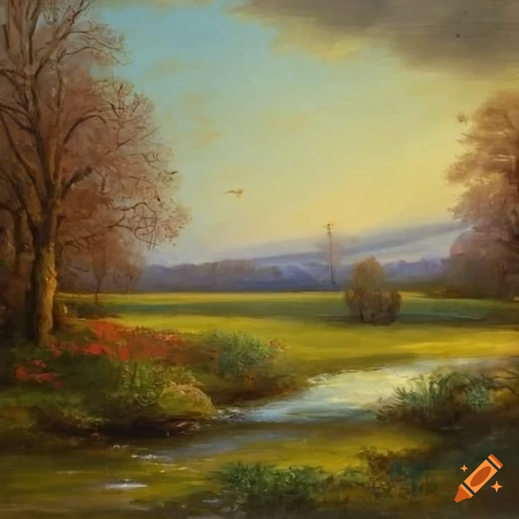 Victorian painting of a spring landscape on Craiyon