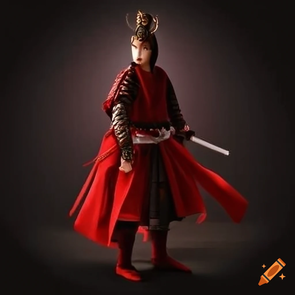 Image of a young samurai in red robes