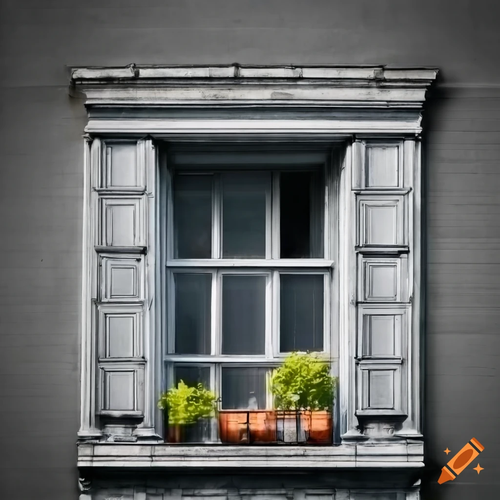 Front view of a grey haussmannien window