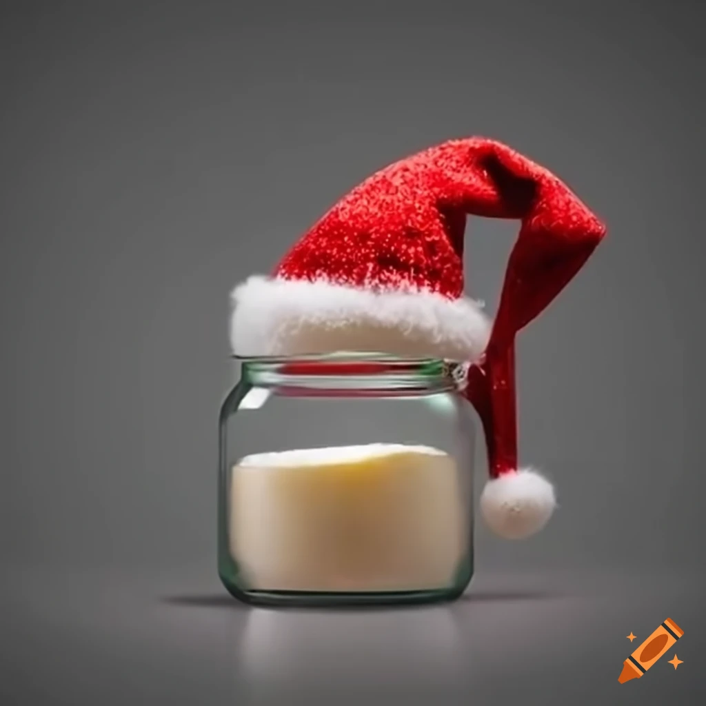 Festive cream jar with Santa hat and Christmas decorations on Craiyon