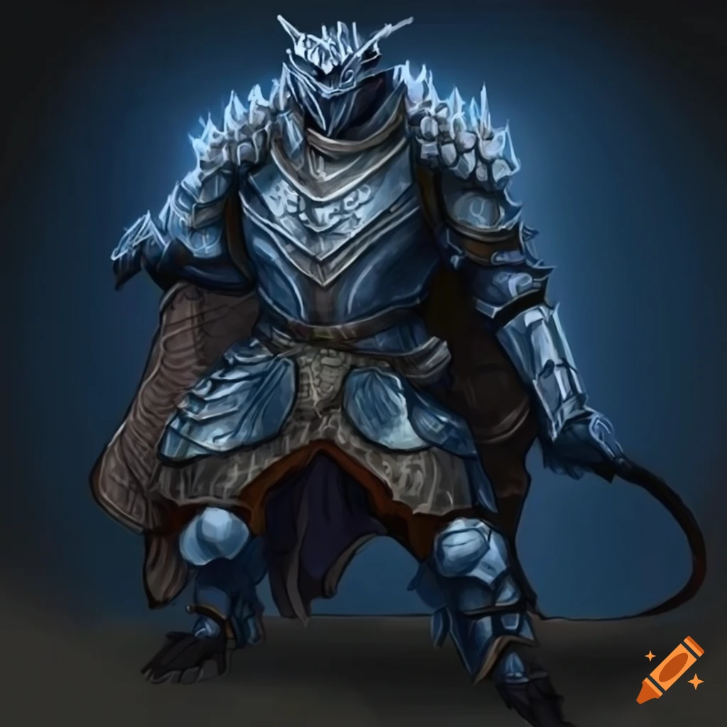 Blue dragonborn wearing impressive armor on Craiyon