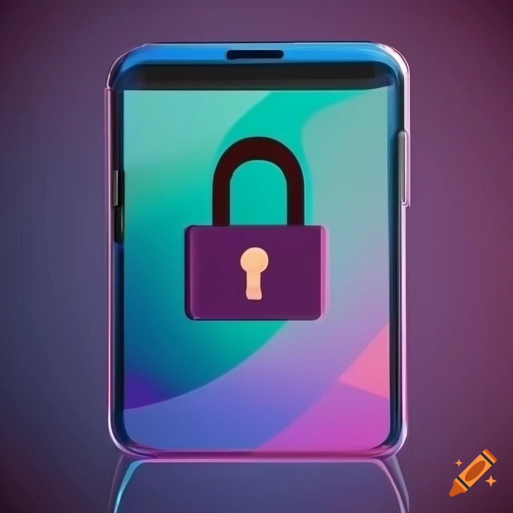 Illustration of a smartphone protected by a shield and security lock on Craiyon