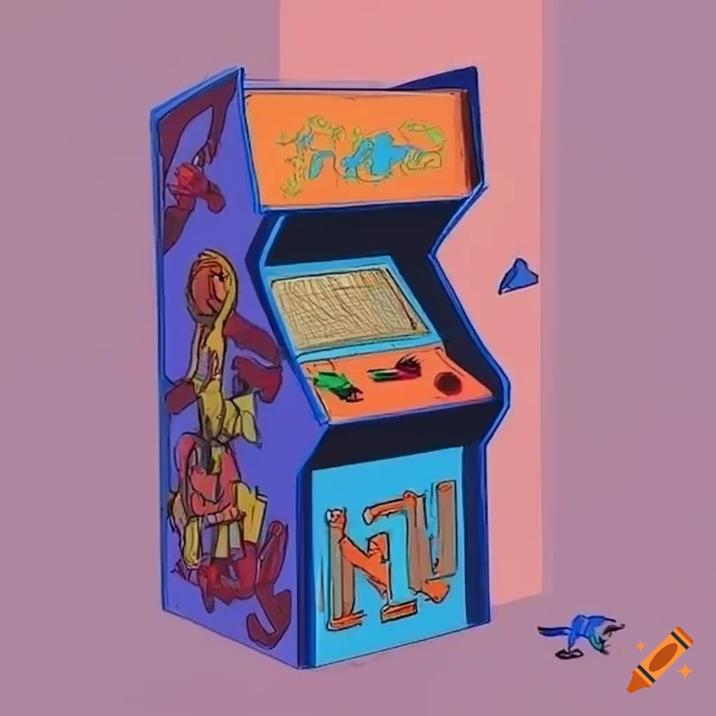 Drawing of a 1980s arcade