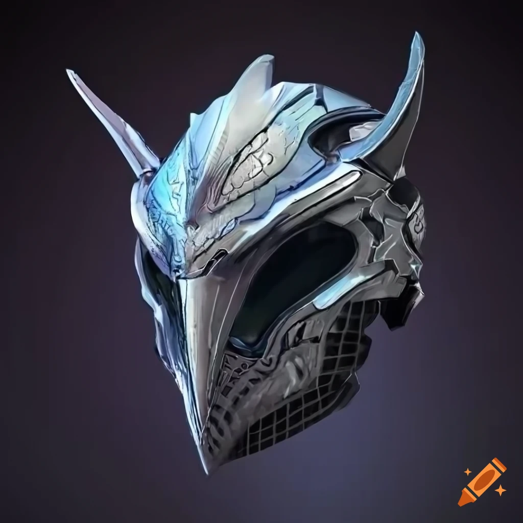 Sleek and futuristic silver space dragon helmet design on Craiyon