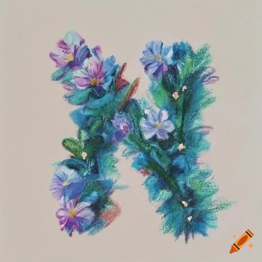 Pastel drawing of the letter a made with flowers