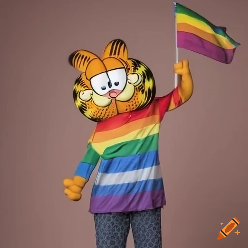 Garfield holding a pride flag on Craiyon