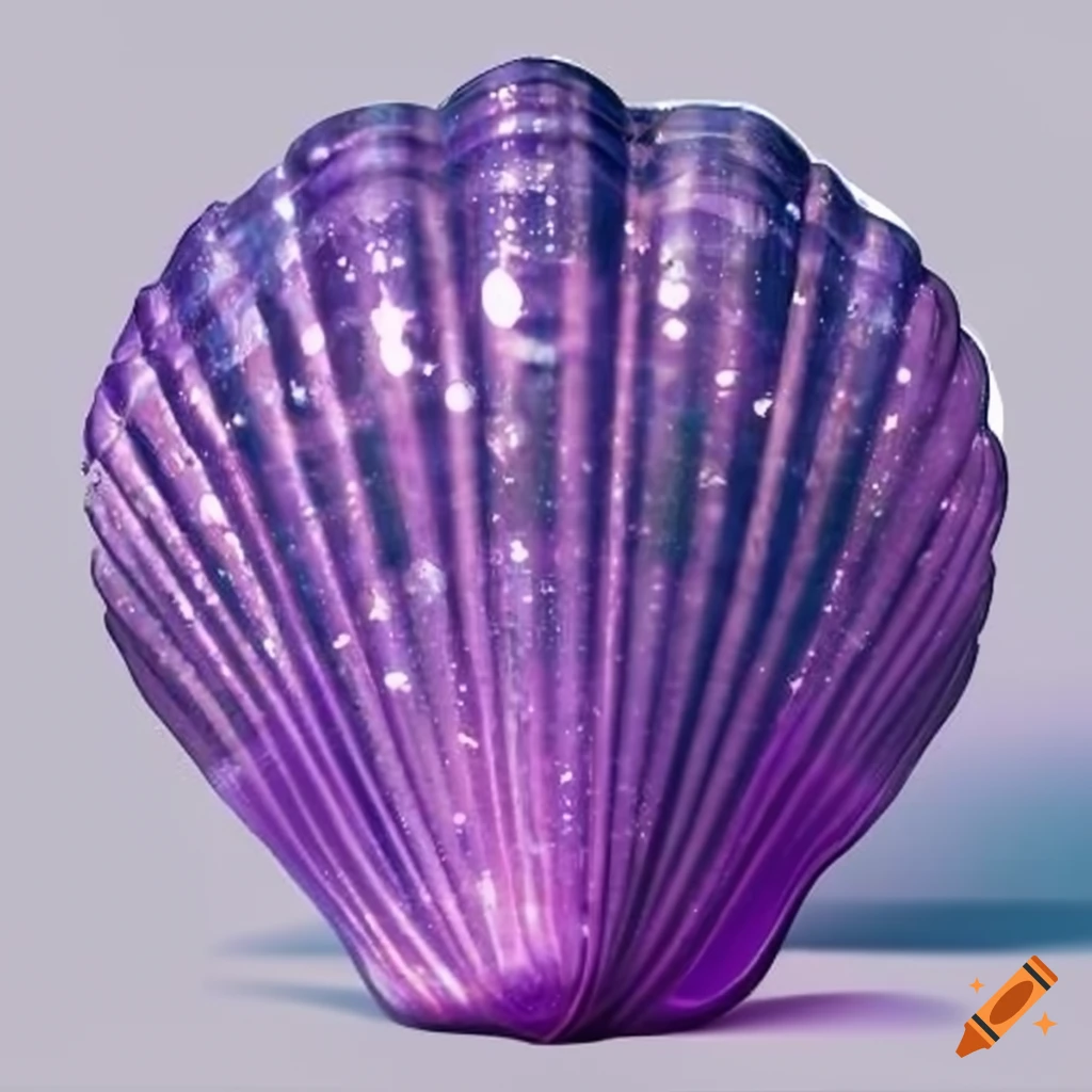 Purple glittery seashell on white background on Craiyon
