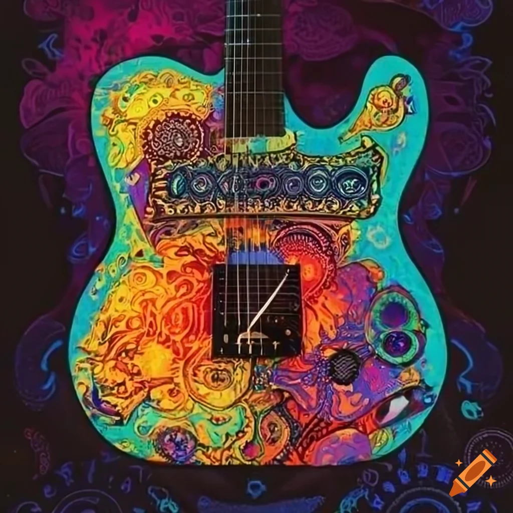 Album cover with mandala, motorcycle, racecar, and telecaster guitar