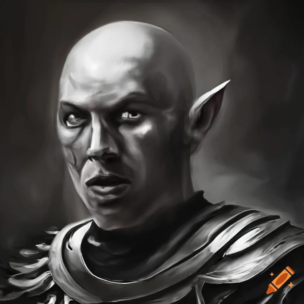 Illustration of a bald elf warrior in armor