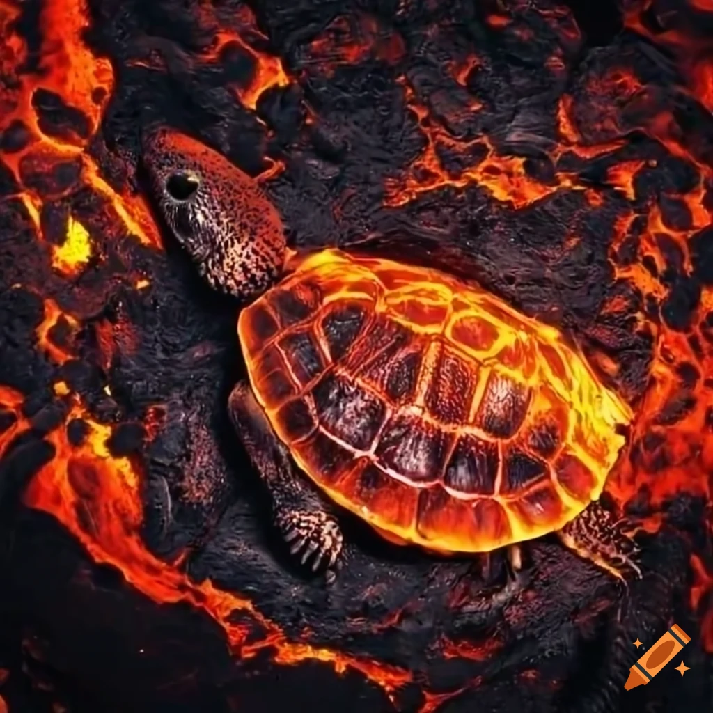 Surreal metal turtle with flowing lava inside on Craiyon