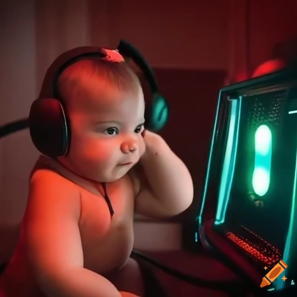Baby streamer gaming on a pc
