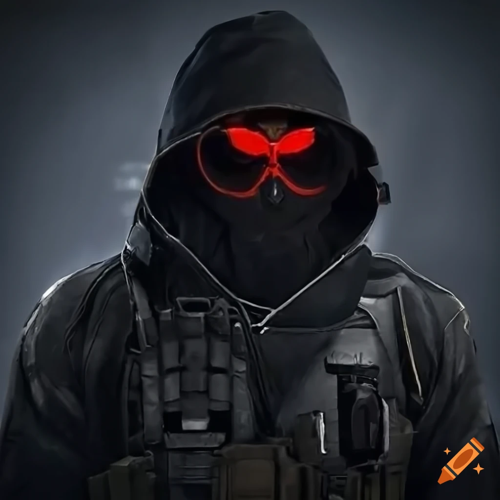 Call of duty operator with red goggles and mask on Craiyon
