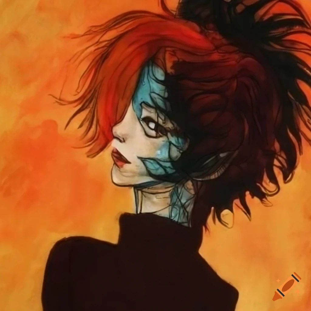 Illustration of a girl with orange layered hair