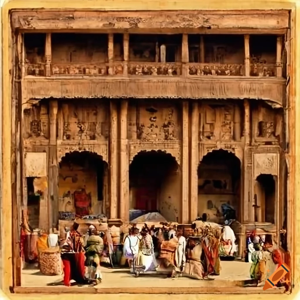 Medieval indian market with unique architecture