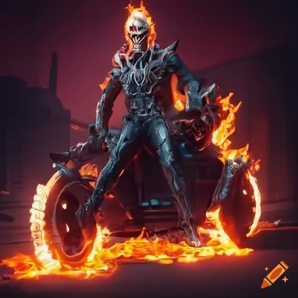 Cyberpunk ghost rider in a factory