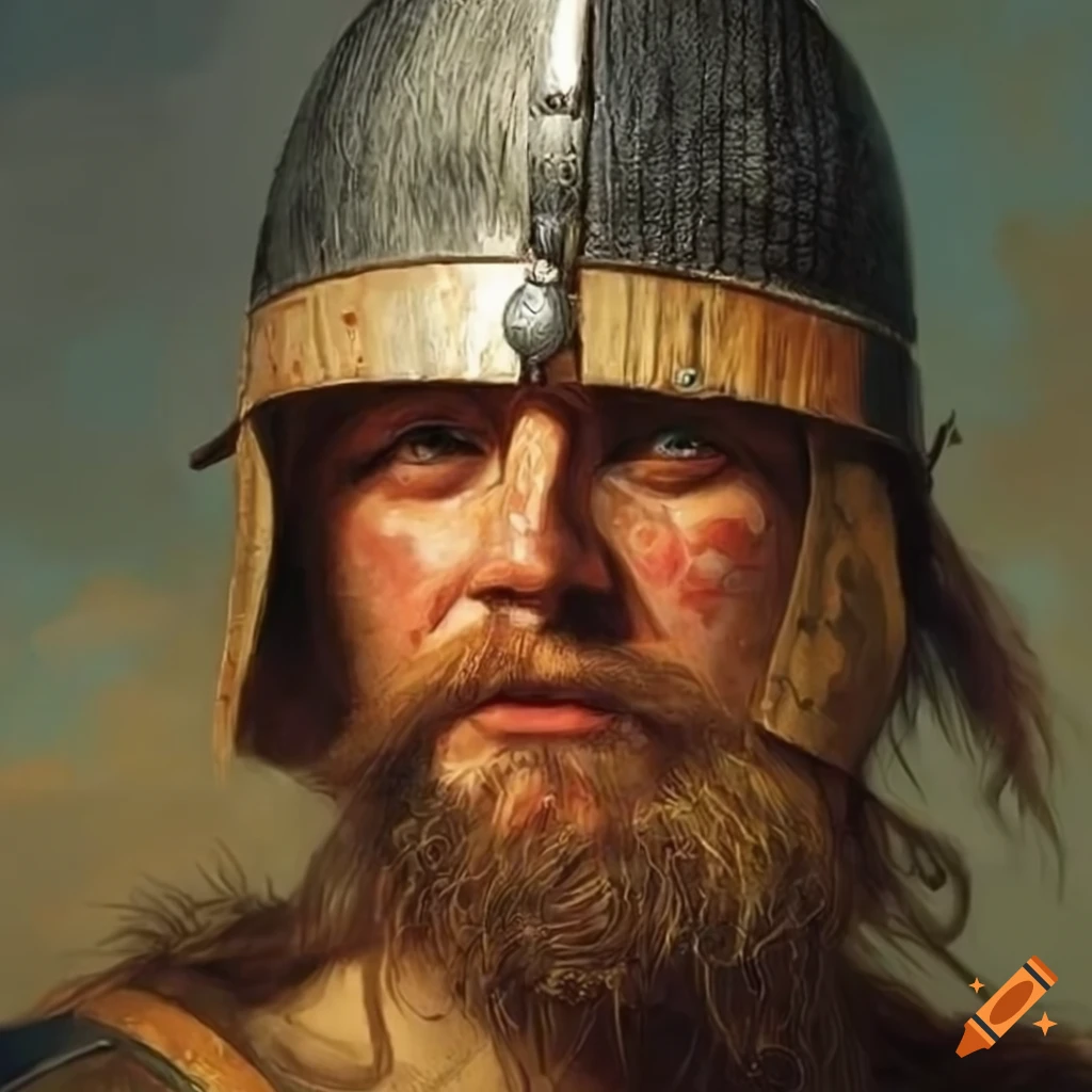 Closeup painting of an anglo saxon warrior on Craiyon