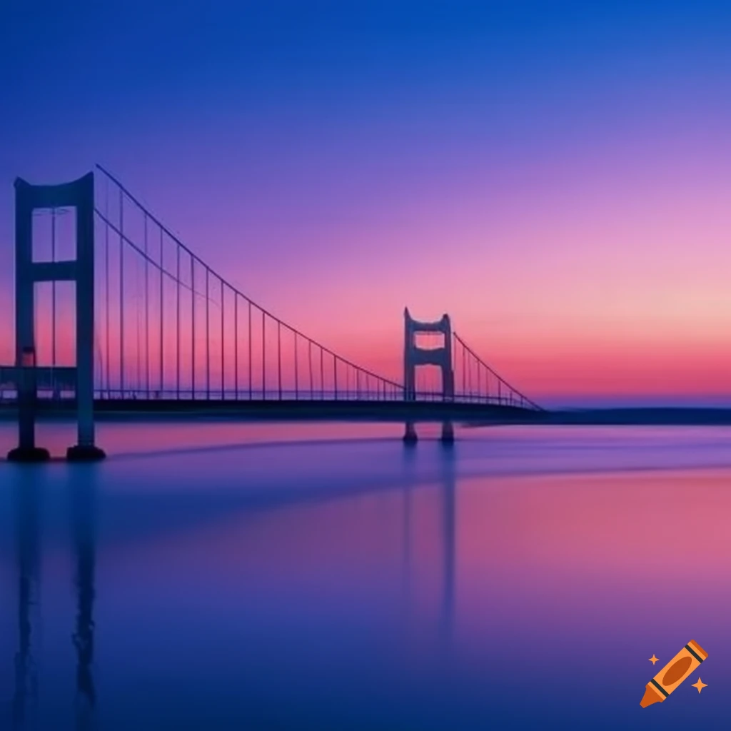 Sunset with blue bridge silhouette on Craiyon